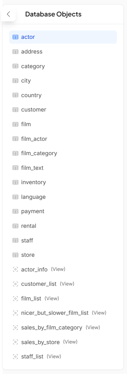 Tables and Views Management | DBConvert Streams Docs